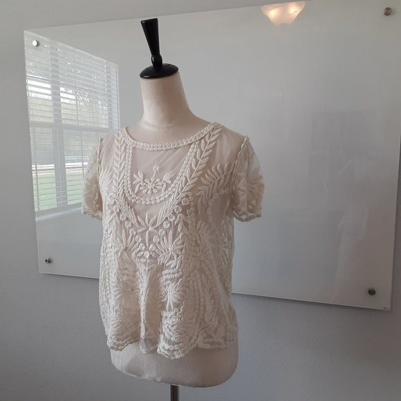 hinge | Tops | Hinge Short Sleeve Lace Blouse Size S | Poshmark